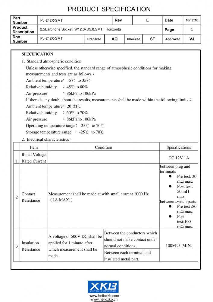 PJ-242D-SMT specification page 1