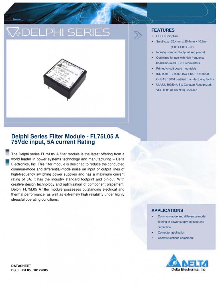 DELTA FL75L05 A datasheet page 1