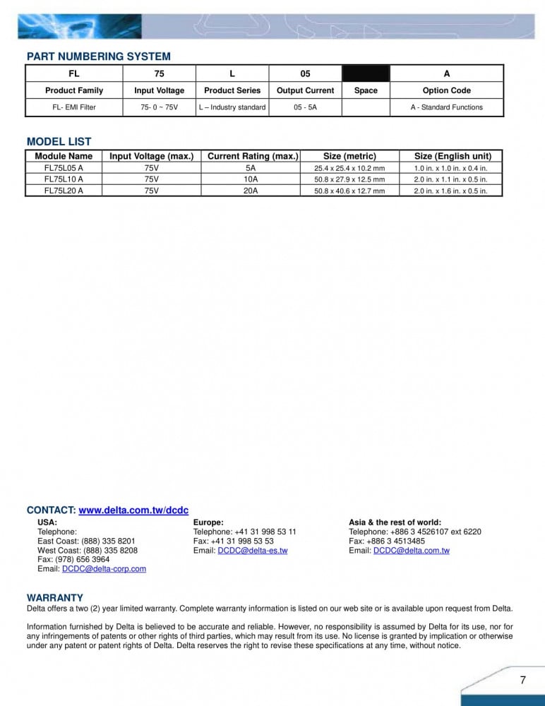 DELTA FL75L05 A datasheet page 7