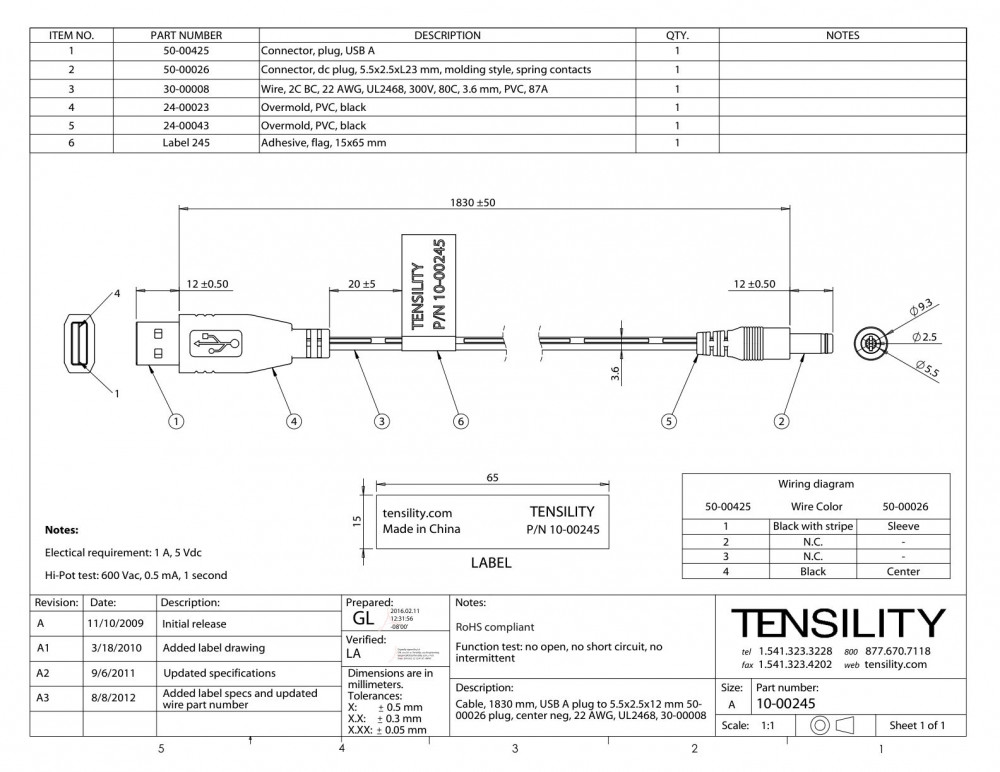 Tensility International 10-00245 product drawing