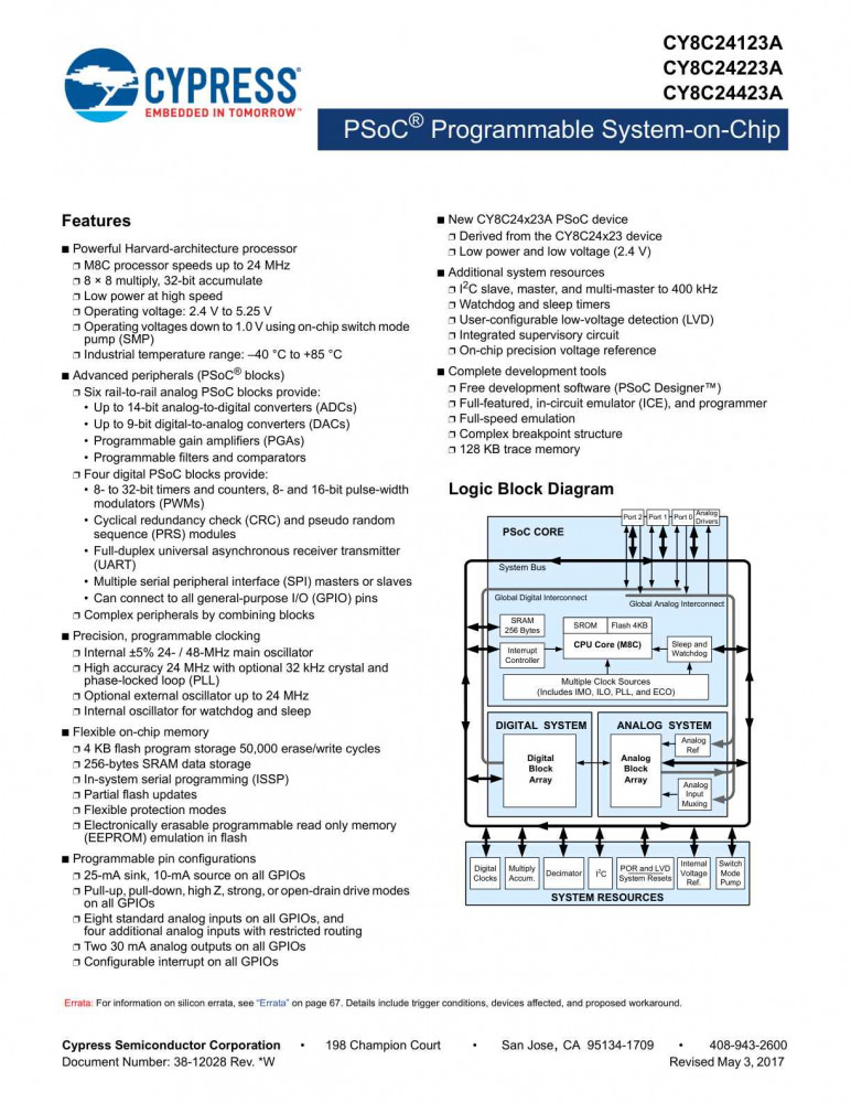 CY8C24423A-24LTXI document page 1