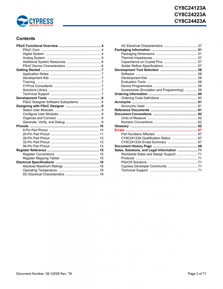 CY8C24423A-24LTXI document page 3