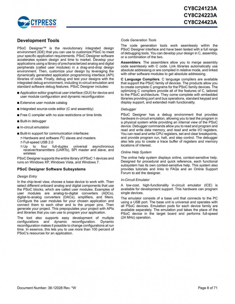 CY8C24423A-24LTXI document page 8