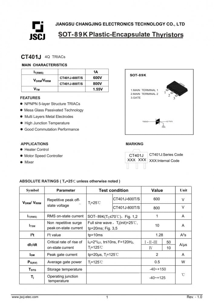 CT401J-600T datasheet page 1