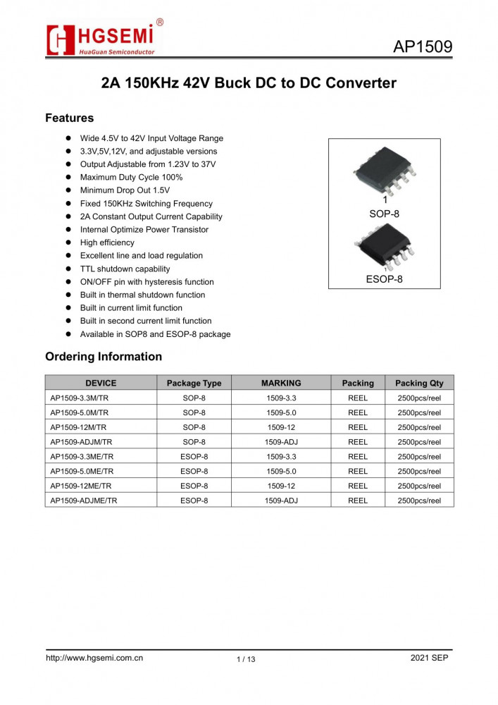 AP1509 datasheet page 1