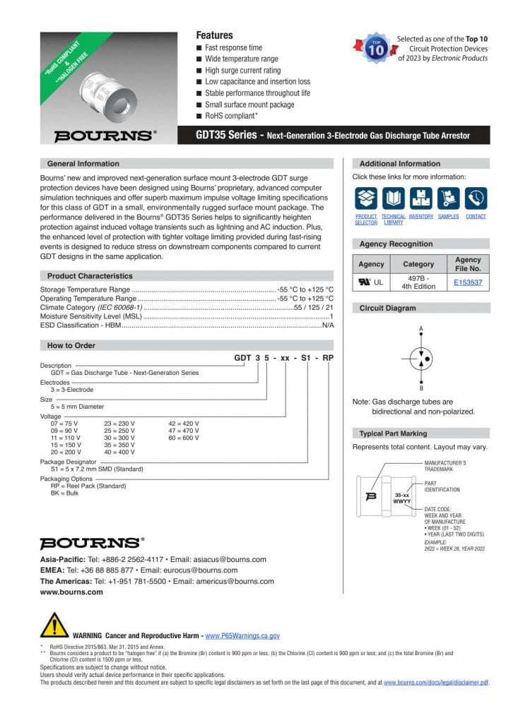BOURNS GDT35 datasheet page 1