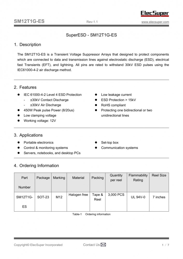 SM12T1G-ES datasheet page 1