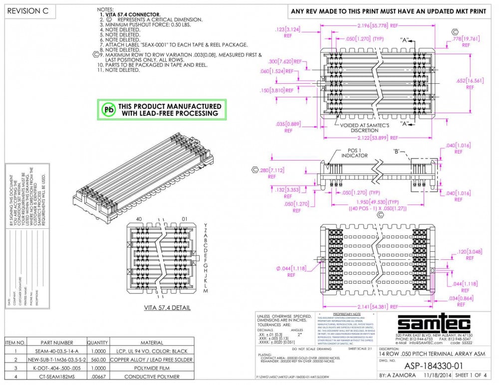 Samtec ASP-184330-01 technical drawing page 1