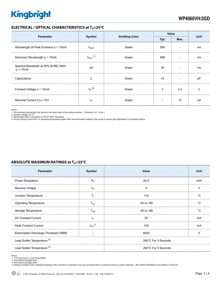 WP4060VH/2GD technical document page 2
