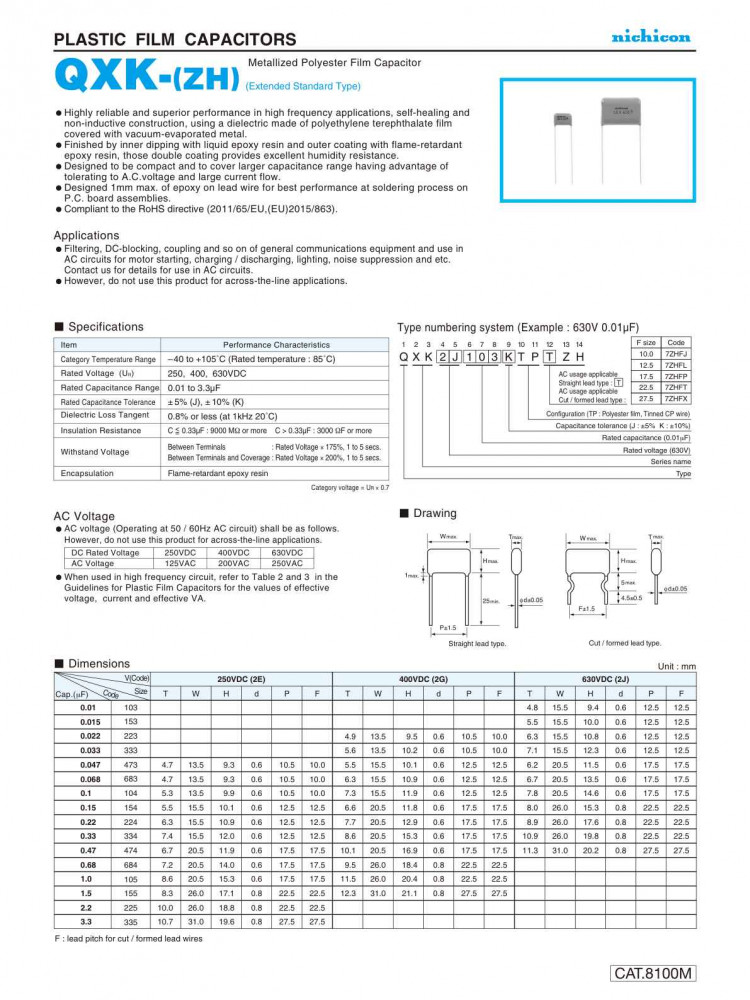 Nichicon QXK-(ZH) technical document page