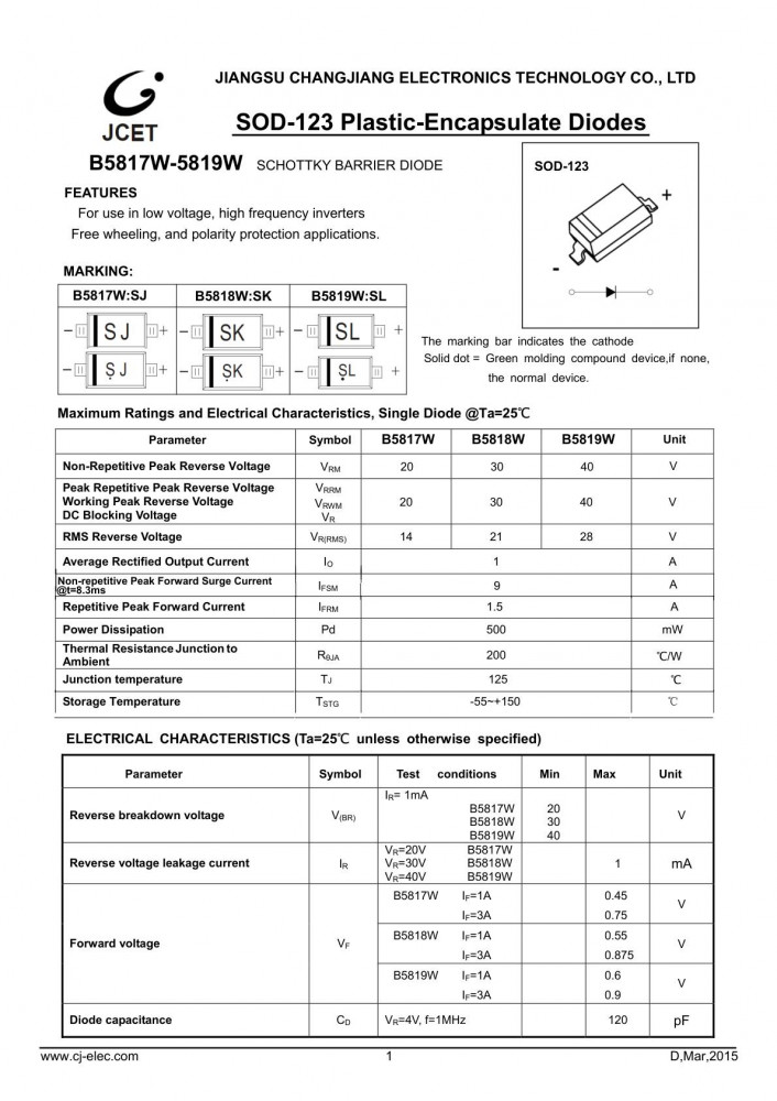 B5819W SL datasheet page 1