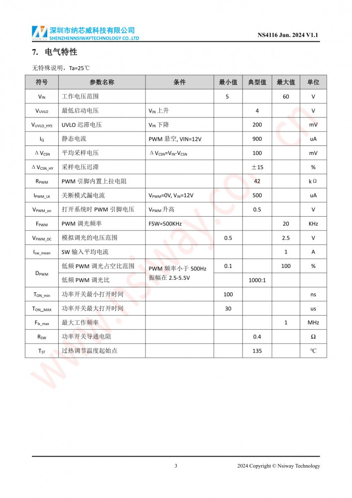 NS4116 datasheet page 3