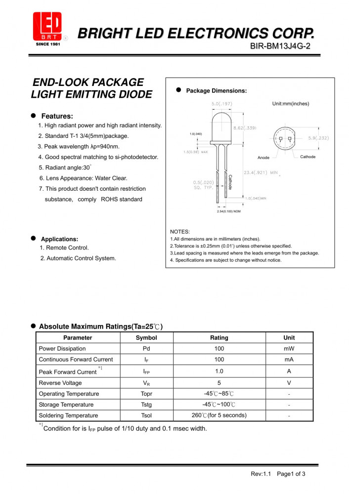 BIR-BM13J4G-2 datasheet page 1