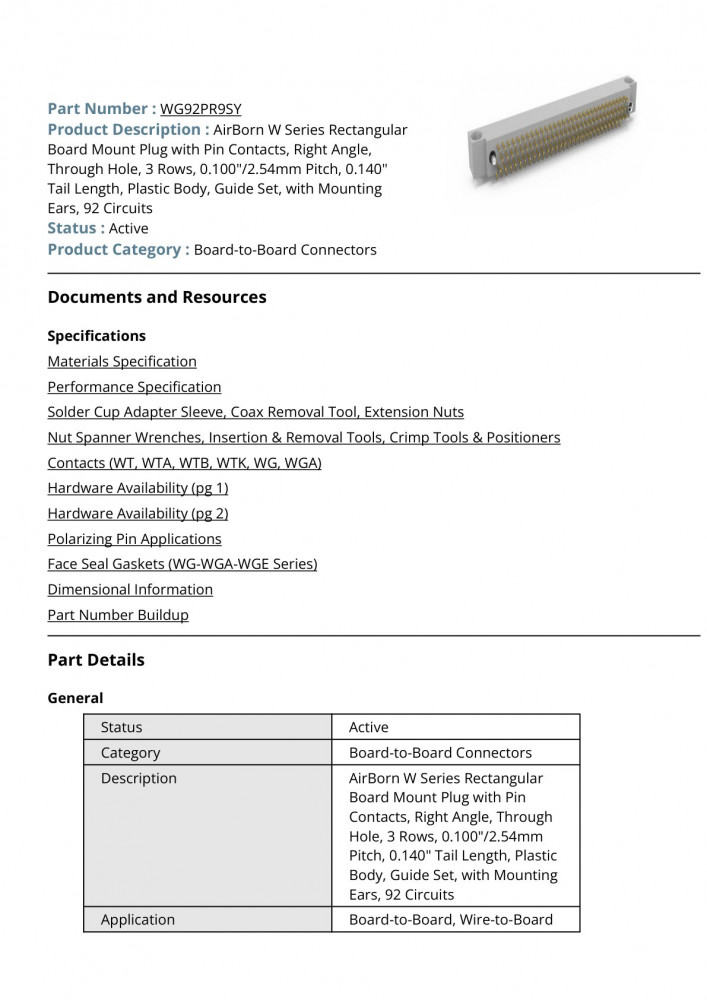 WG92PR9SY technical documentation page 1
