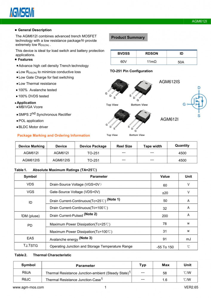 AGM612I datasheet page 1