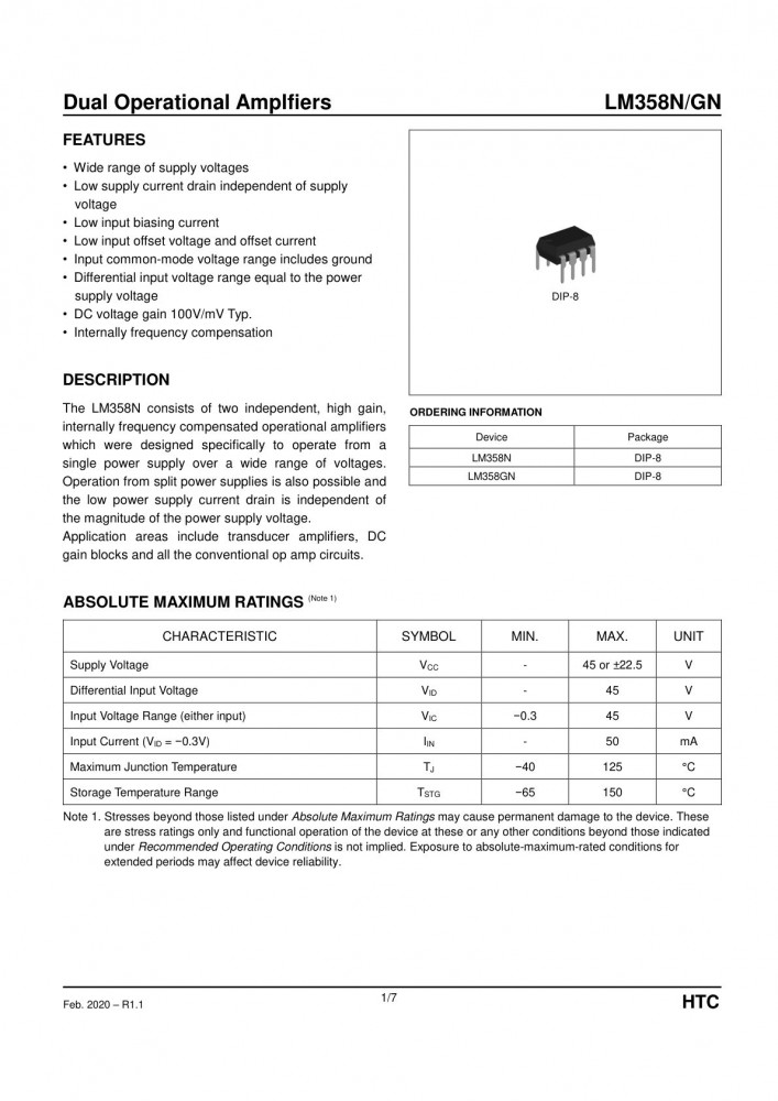 LM358GN datasheet page 1