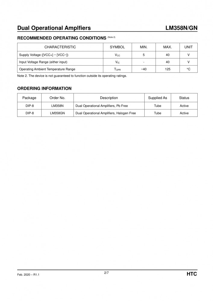 LM358GN datasheet page 2