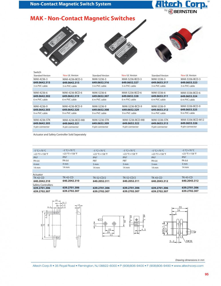 Altech MAK non-contact magnetic switches technical document page