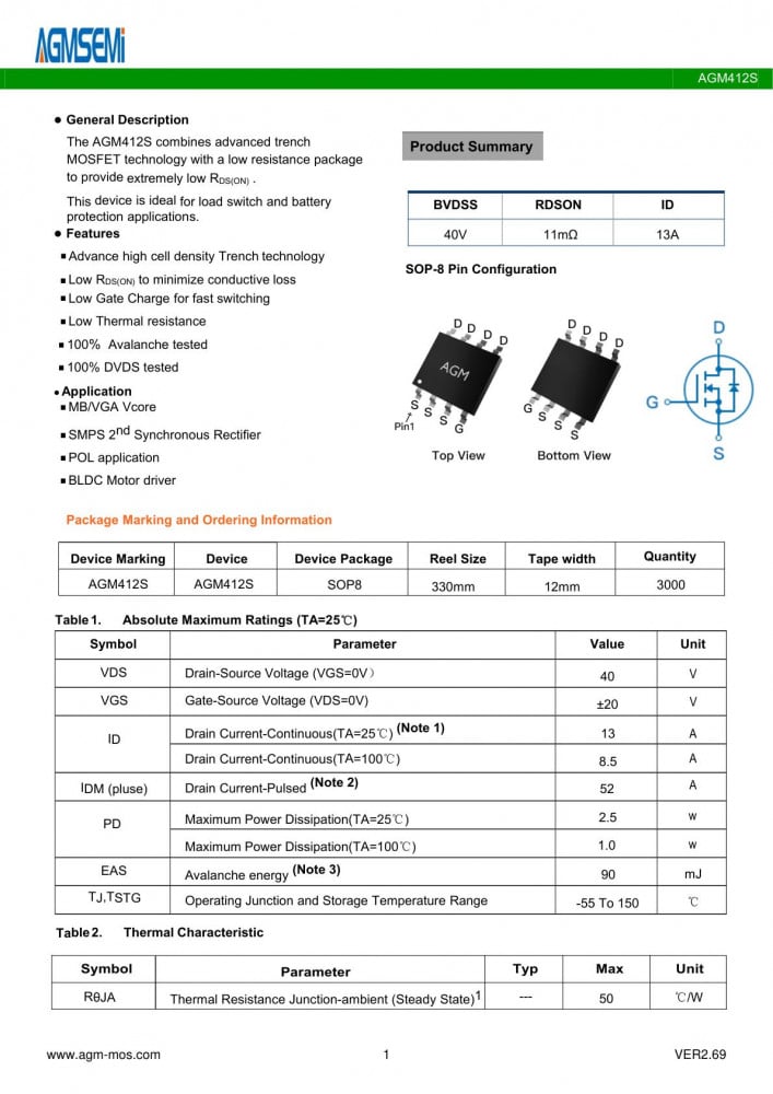 AGM412S datasheet page 1