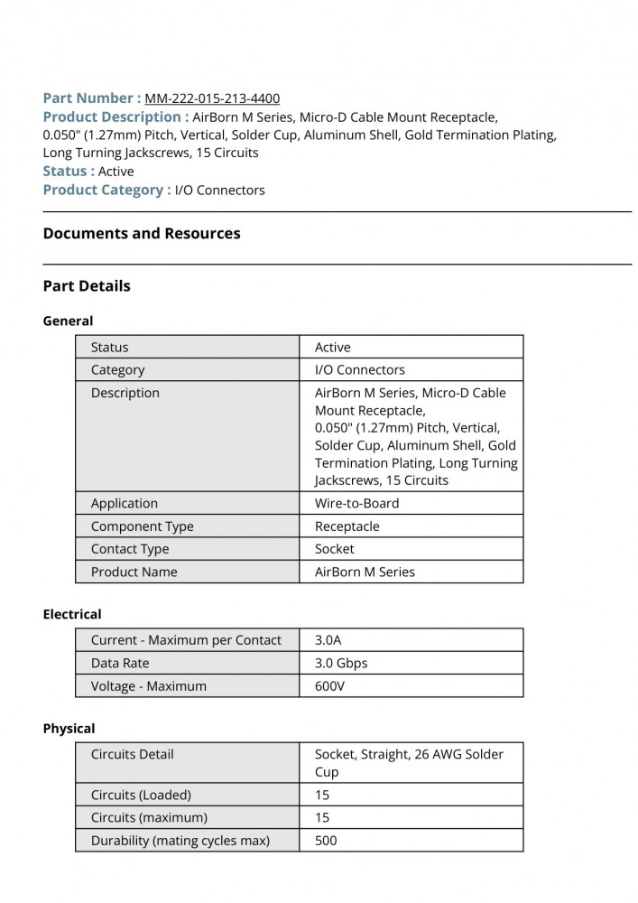 Technical document page 1 for MM-222-015-213-4400