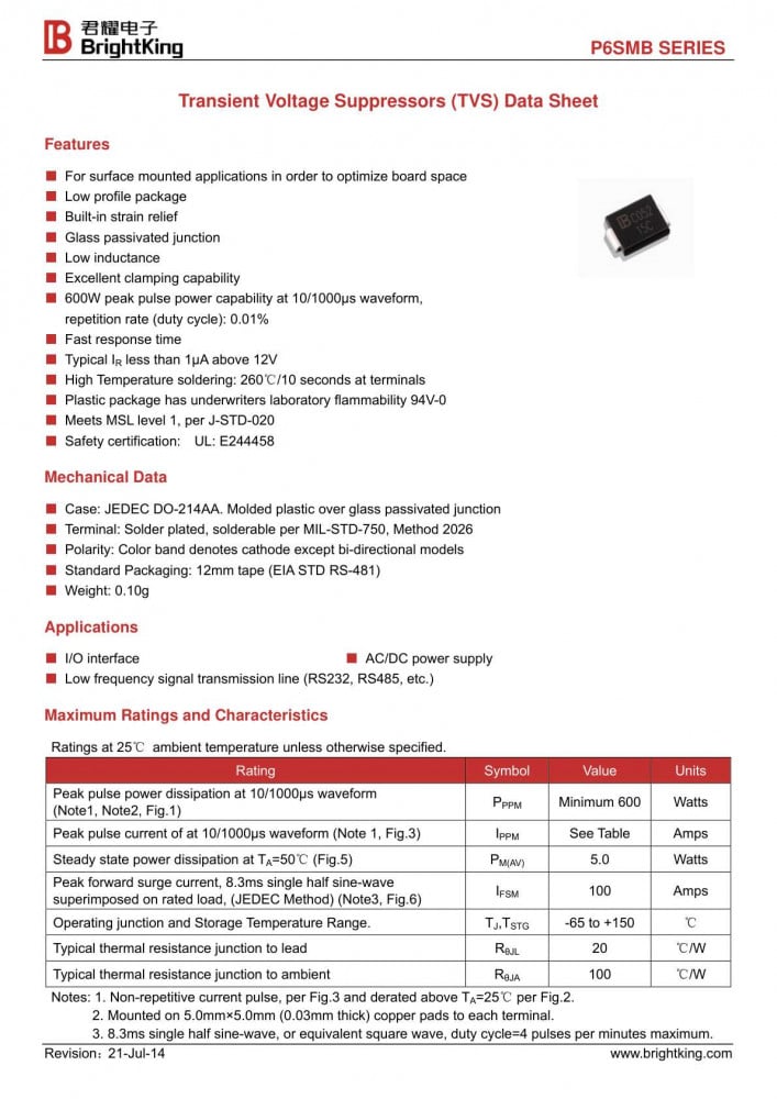 P6SMB series datasheet page 1