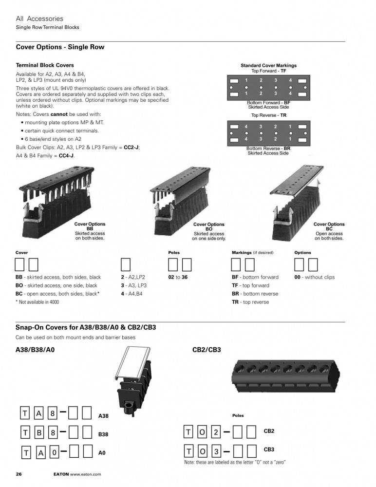 Eaton single-row terminal block cover options document page 1
