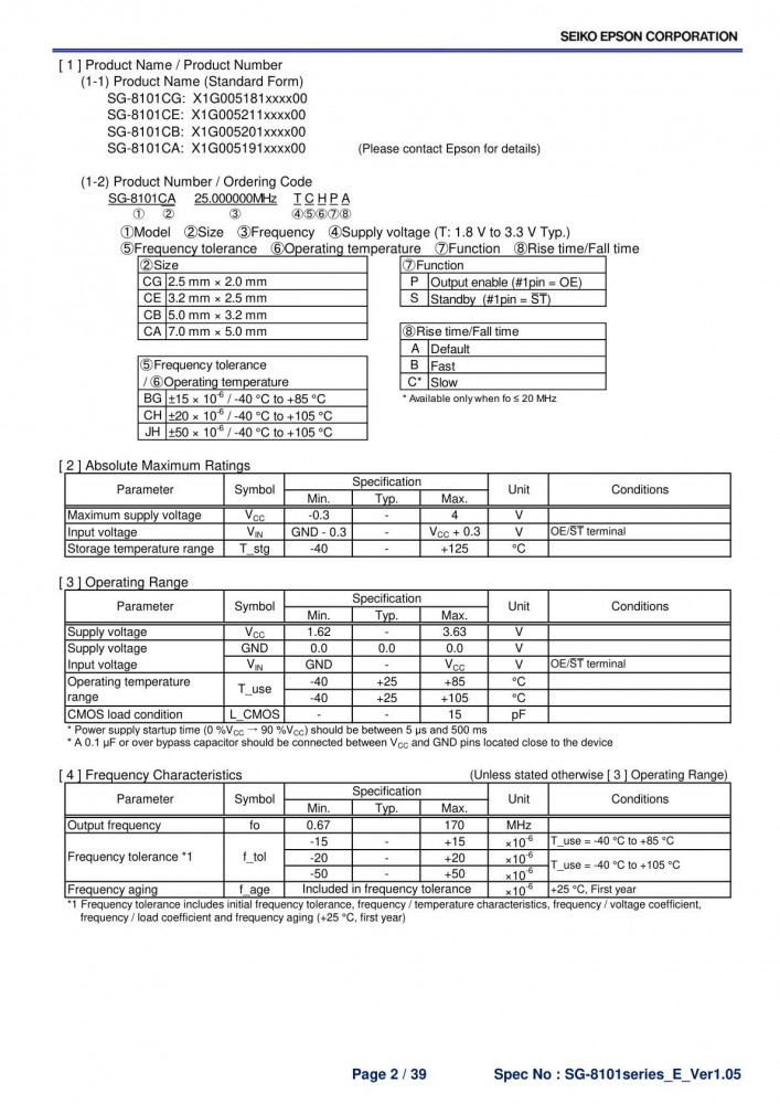 EPSON SG-8101CA datasheet page 2
