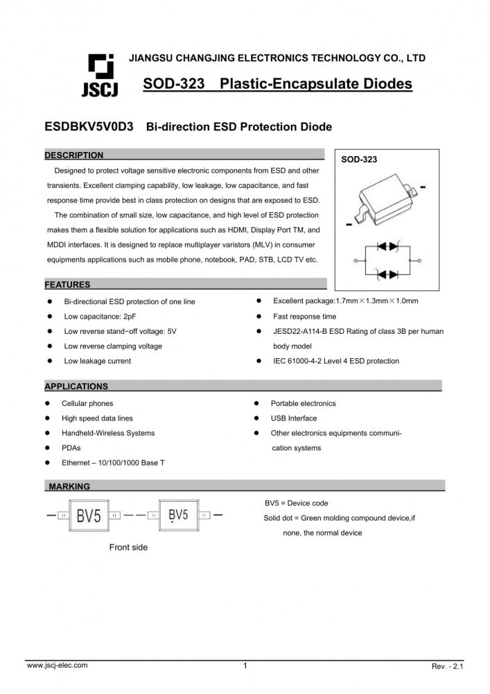 ESDBKV5V0D3 datasheet page 1