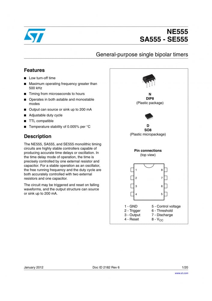 NE555N datasheet page 1
