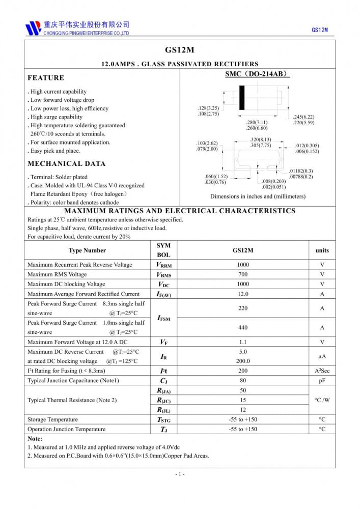 GS12M datasheet page 1