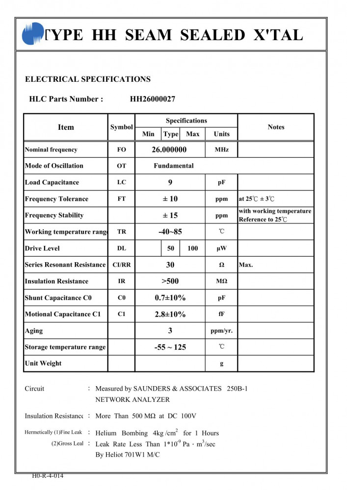 HH26000027 specification page 2