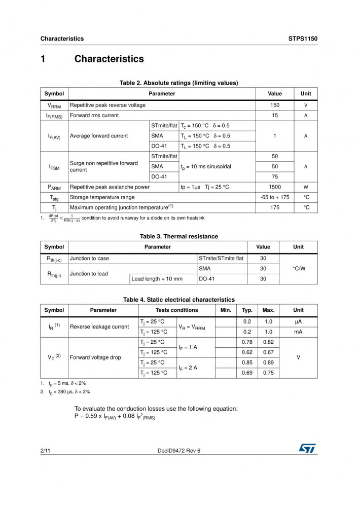 STPS1150 datasheet page 2