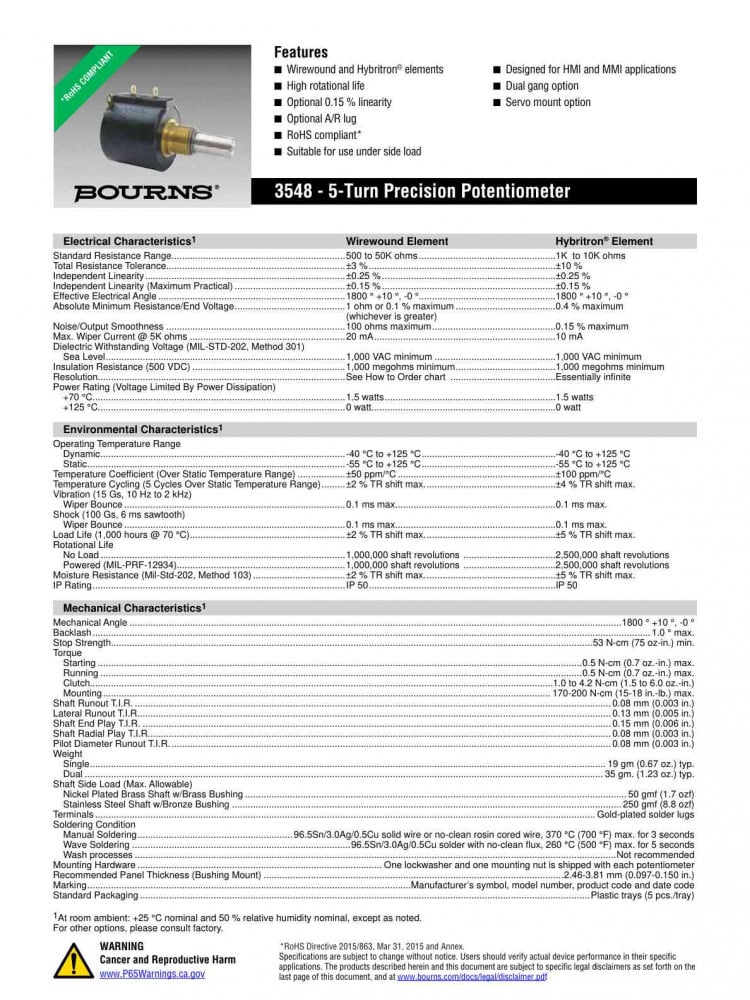 BOURNS 3548 datasheet page 1
