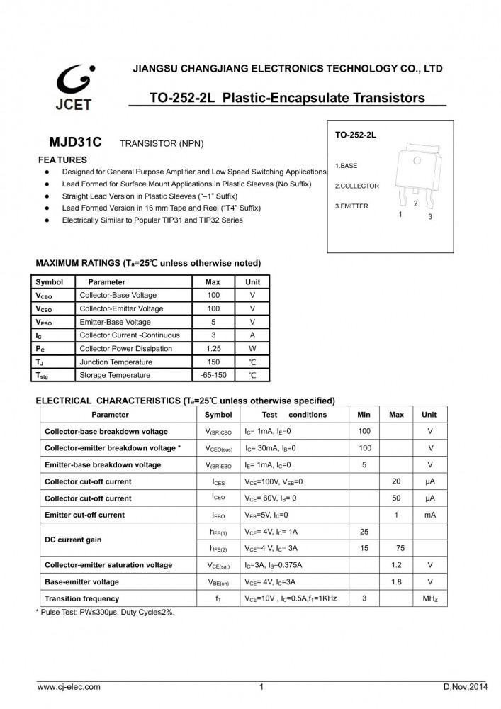 MJD31C datasheet page 1