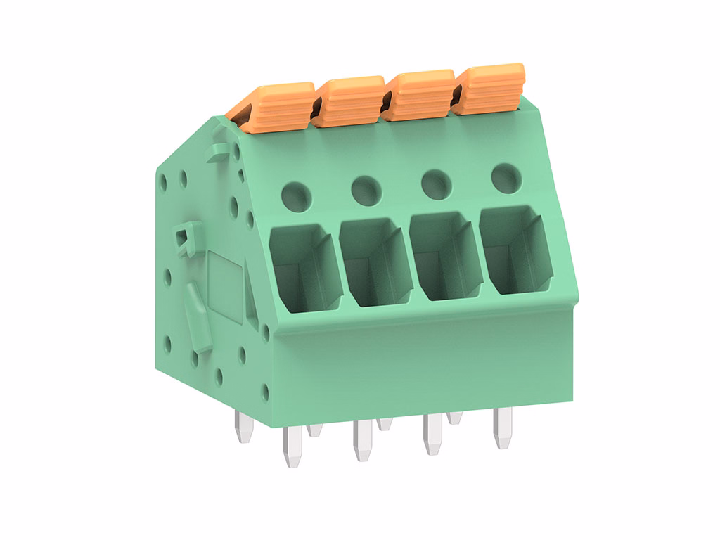 5.00mm Pitch Lever Activated Fixed Mount PCB Terminal Block, 35° Wire Entry, 4 Circuits for sale