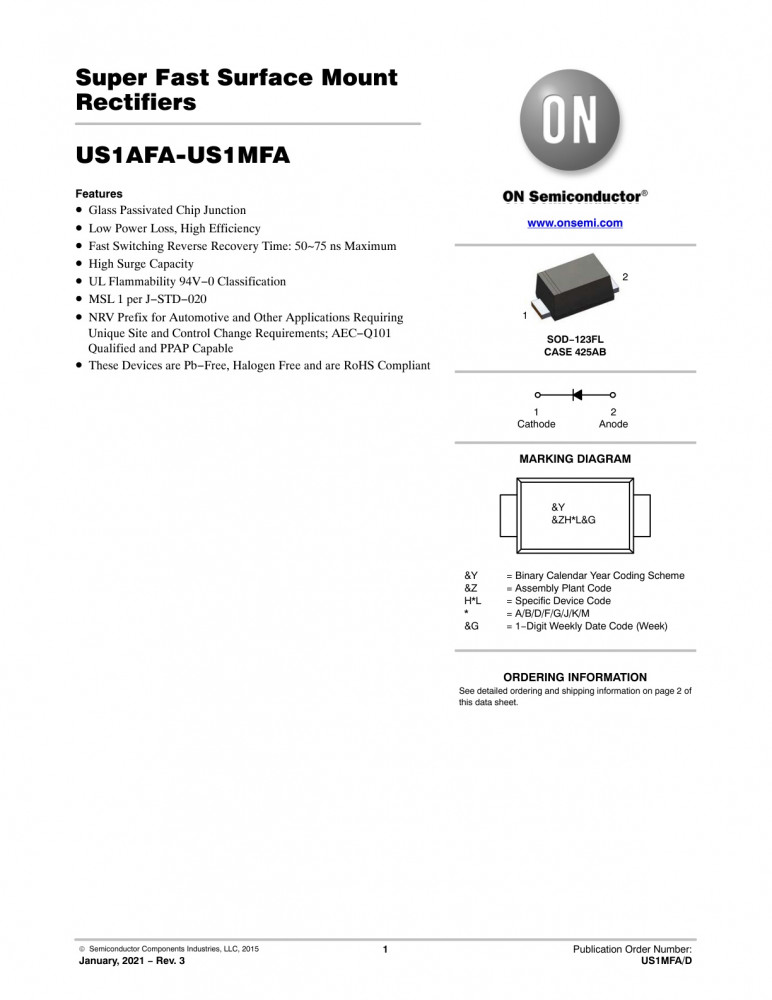 US1MFA datasheet page 1