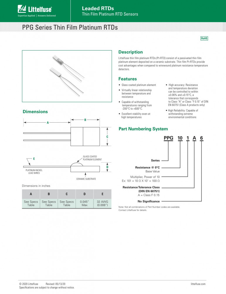 Littelfuse PPG series RTD technical document page 1