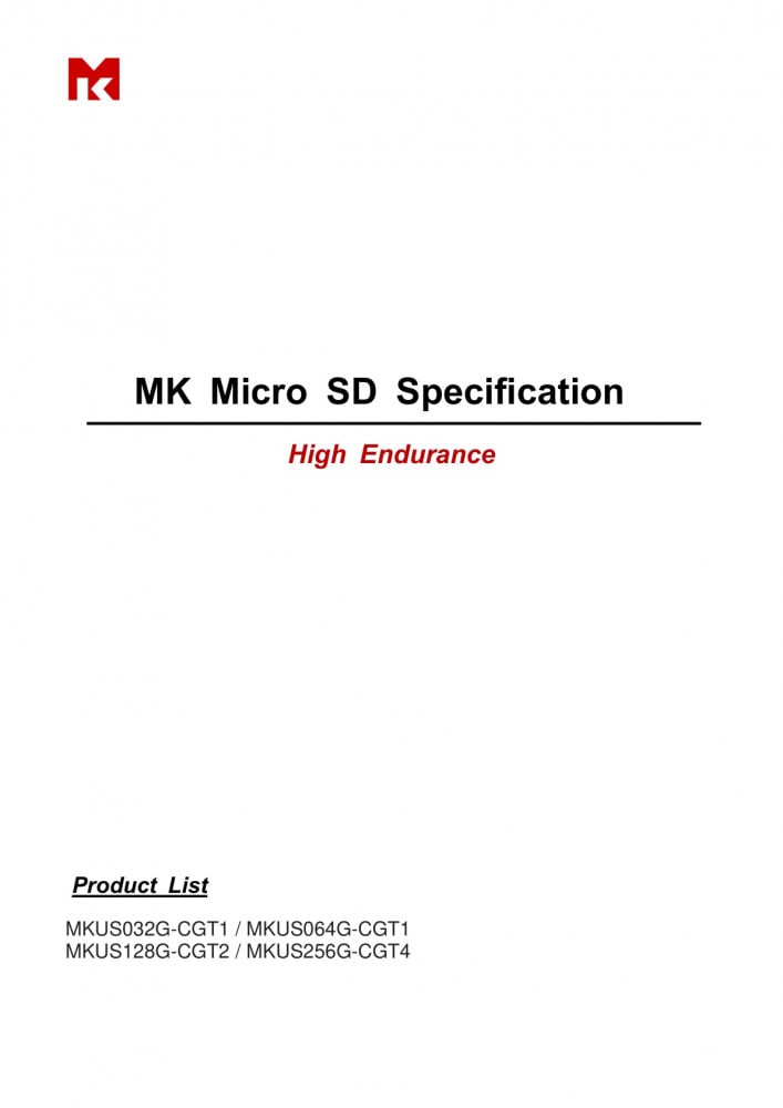 MK microSD datasheet page 1