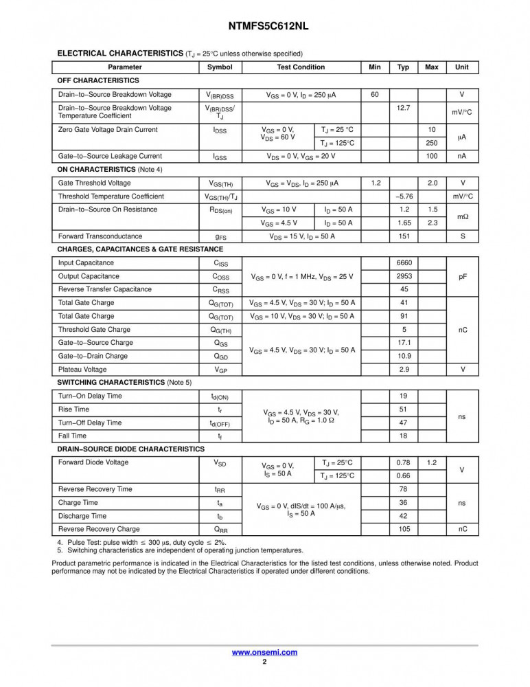 NTMFS5C612NLT1G datasheet page 2