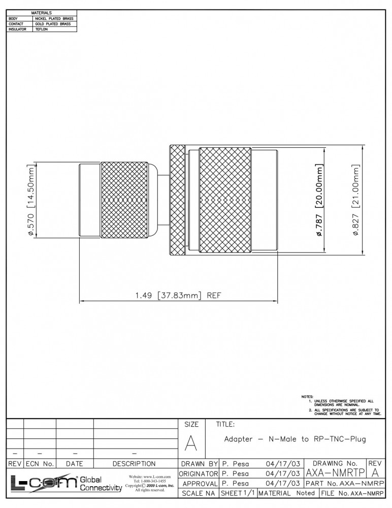 L-com AXA-NMRTP technical drawing