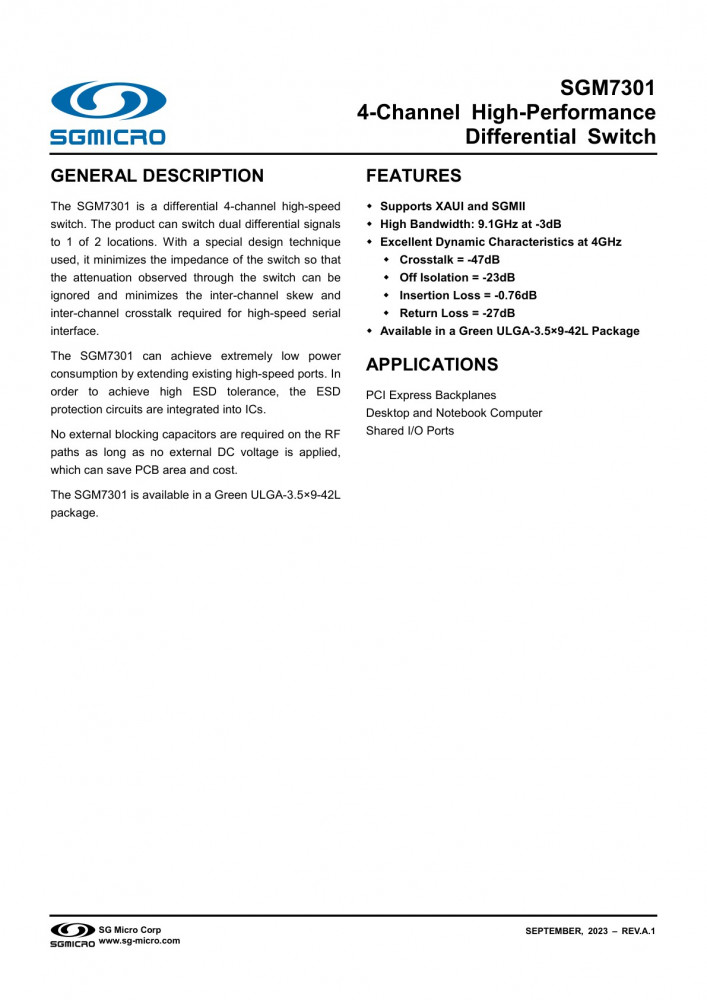 SGM7301 datasheet preview, page 1