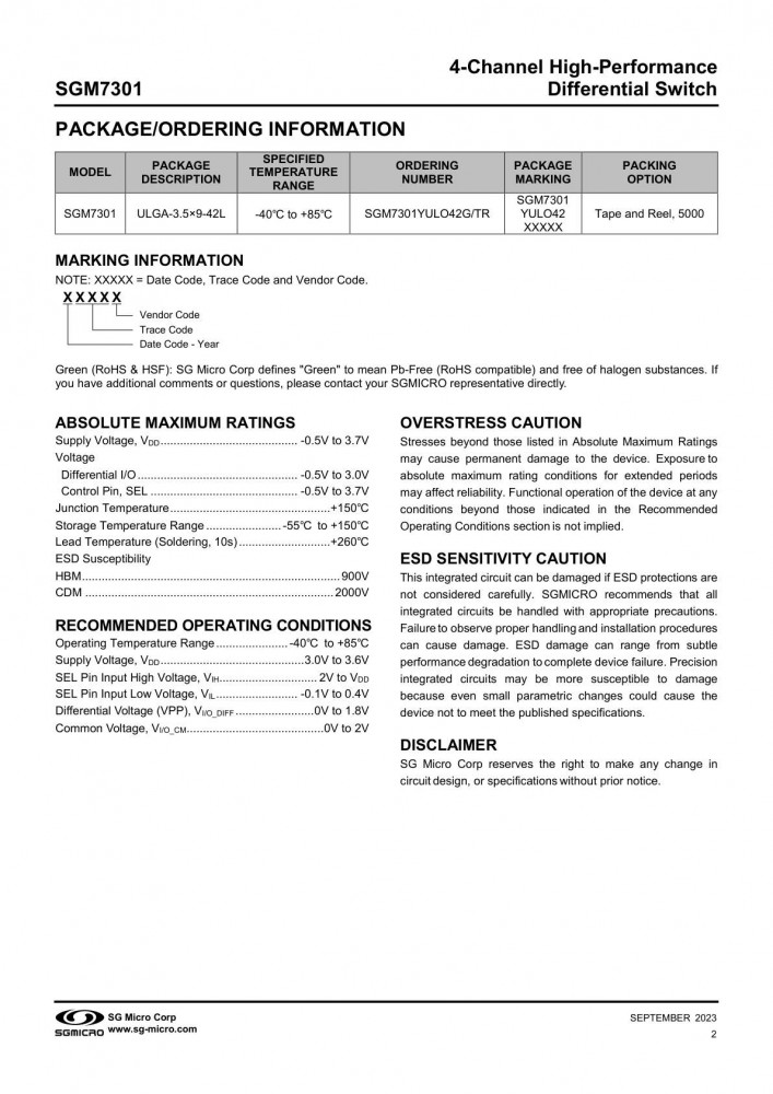SGM7301 datasheet preview, page 2