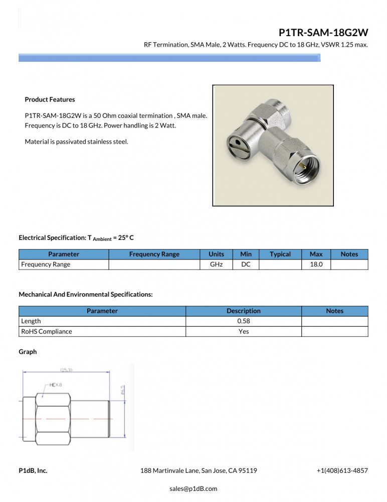 P1TR-SAM-18G2W technical document, page 1