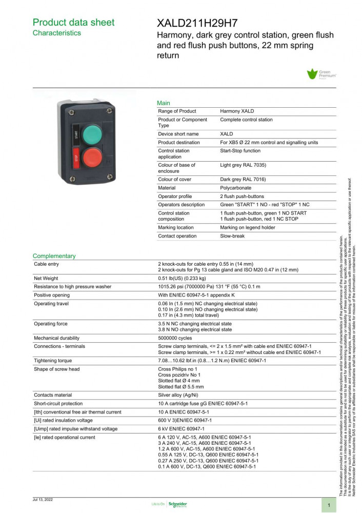 XALD211H29H7 technical document page 1