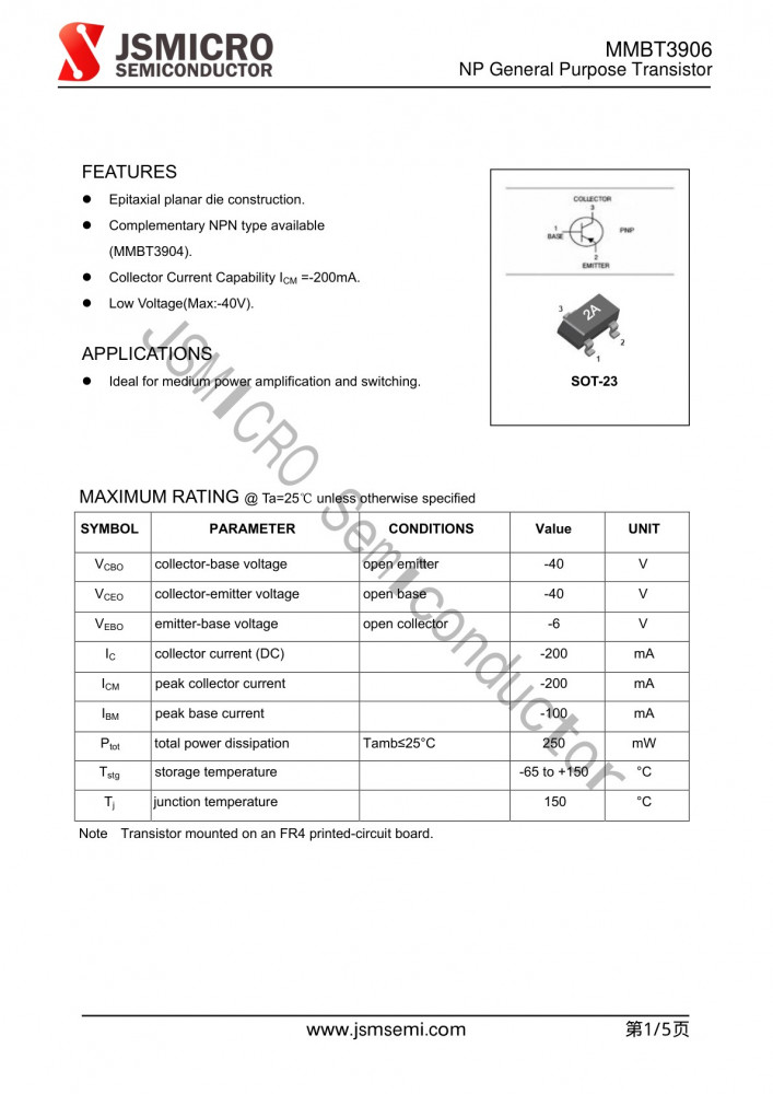 MMBT3906 datasheet page 1