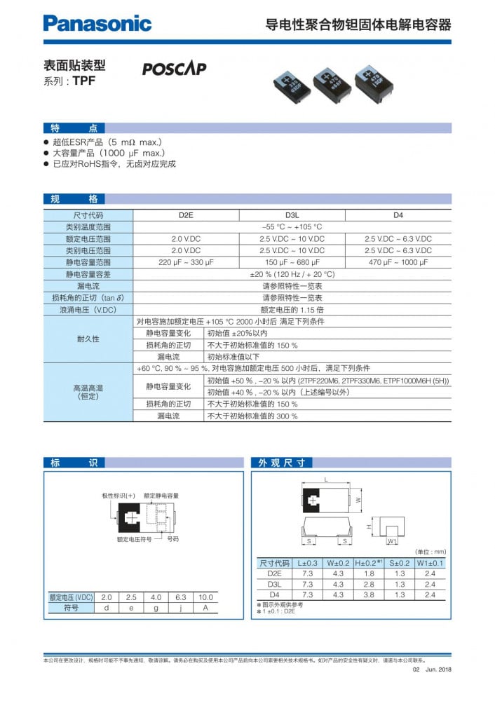 PANASONIC POSCAP TPF series technical document page 1