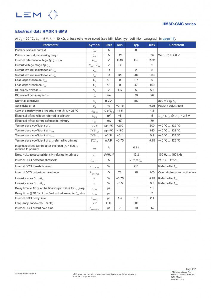 HMSR-SMS datasheet page 6