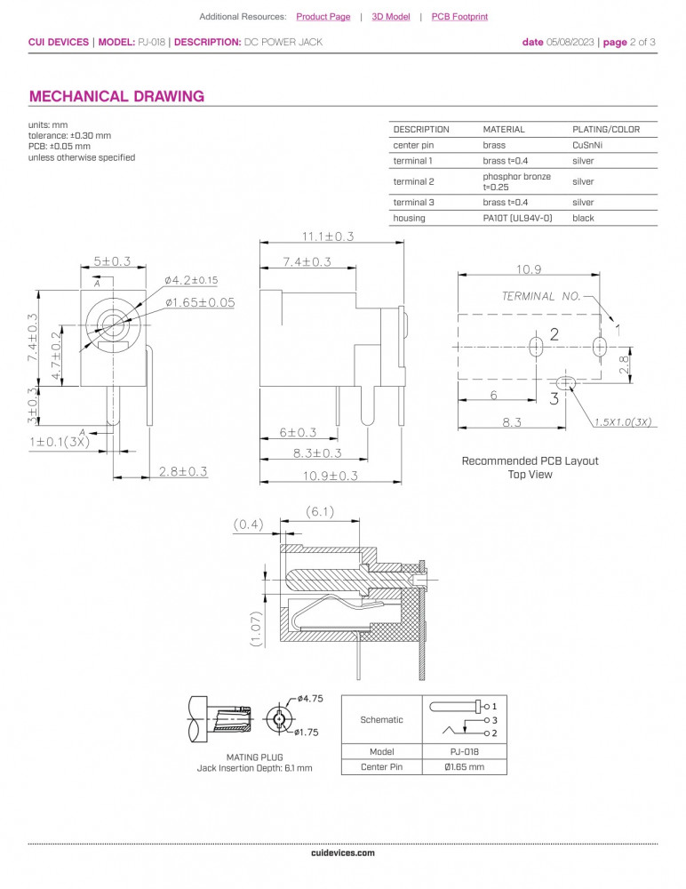 CUI PJ-018 datasheet page 2
