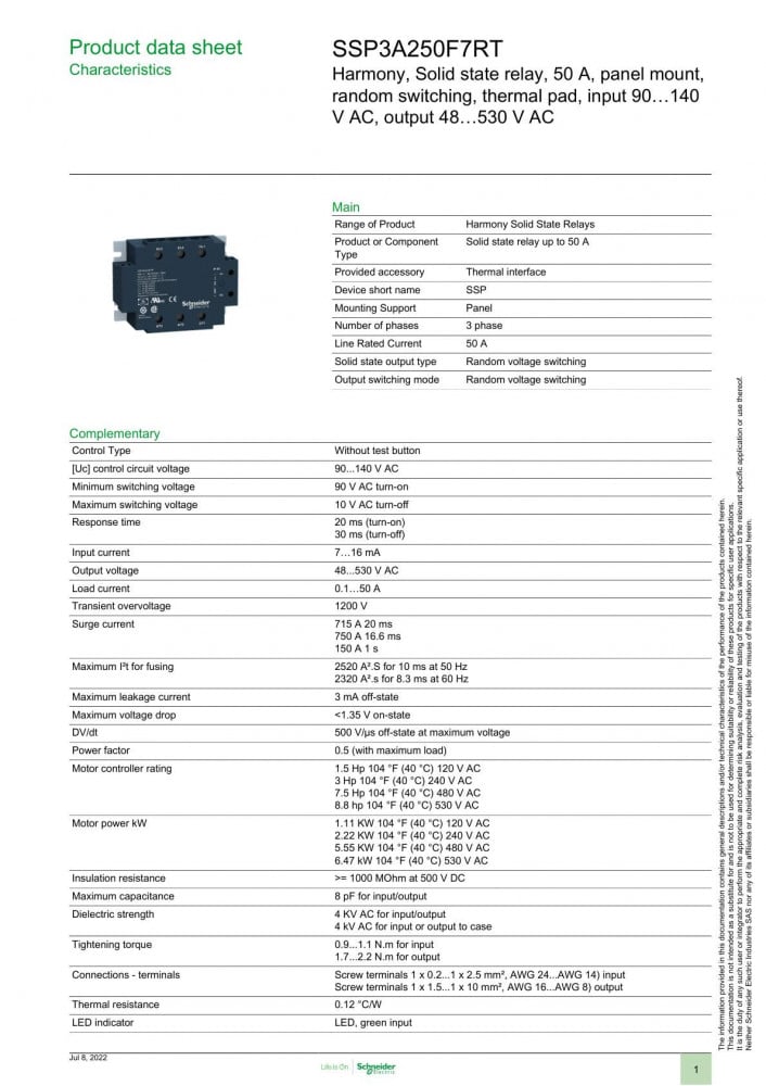SSP3A250F7RT technical document page 1