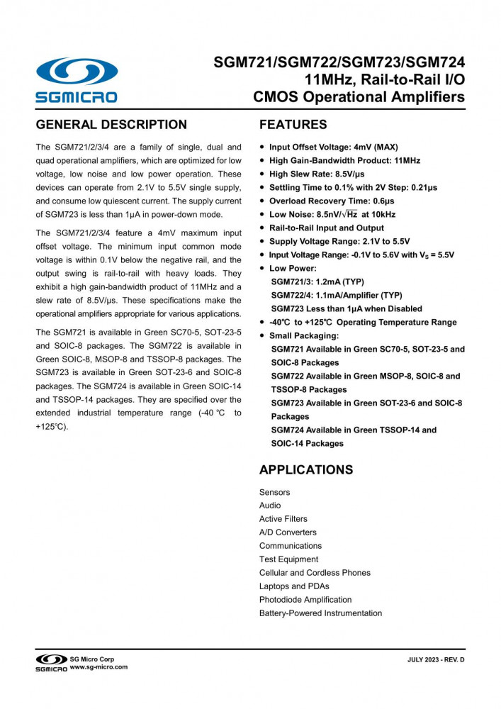 SGM721 datasheet page 1